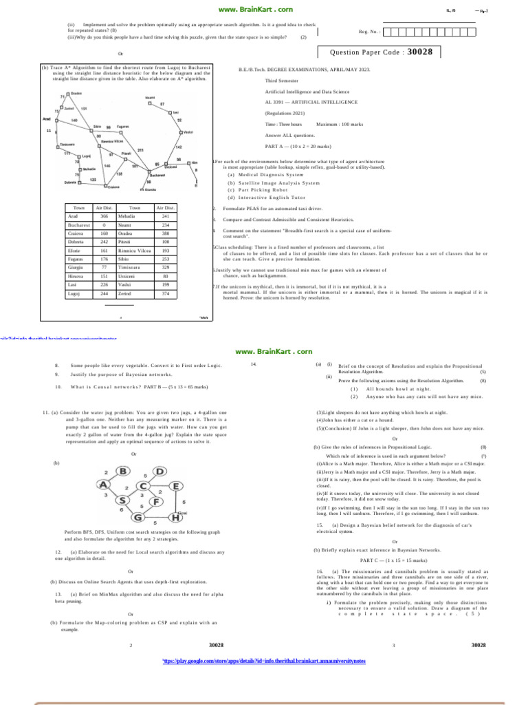 Artificial Intelligence - AL3391 2021 Regulation - Question Paper 2023 ... Artificial Intelligence - AL3391 2021 Regulation - Question Paper 2023 ...