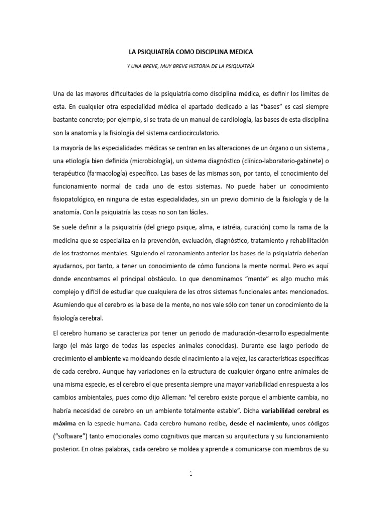 La Psiquiatría Como Disciplina Medica | PDF | Manual Diagnóstico y ...