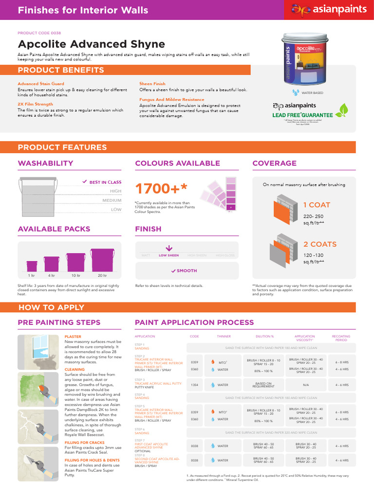 Apcolite Advanced Shyne | PDF | Paint | Materials