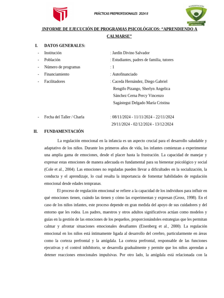 Ejecucion Programa - Jardin | PDF | Las emociones | Autorregulación emocional