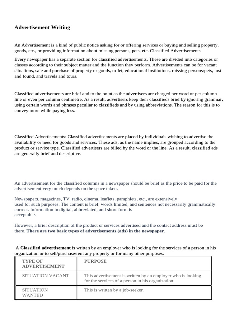 How To Write Classified Ads | PDF | Advertising | Newspapers