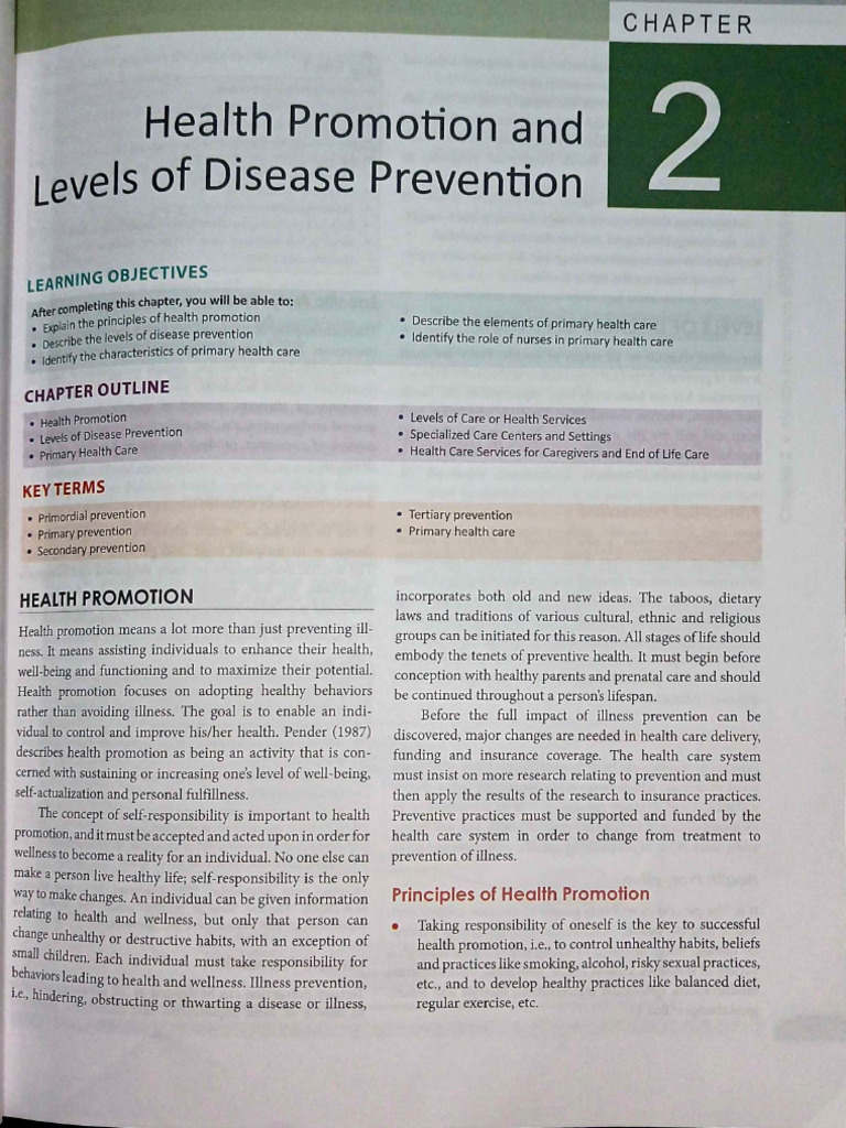 Fon Health Promotion and Levels of Disease Prevention Chapter 2 | PDF