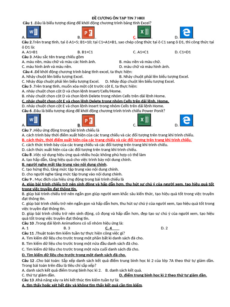 ĐỀ CƯƠNG ÔN TẬP TIN 7 HKII | PDF