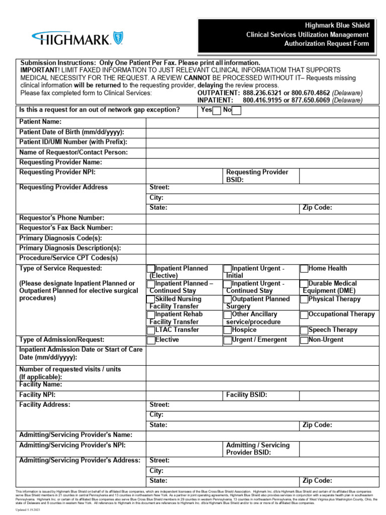 Inpt Outpt Auth Request Form | PDF | Patient | Health Sciences