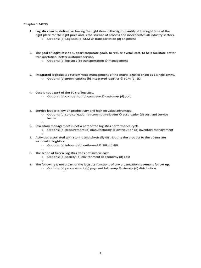 Paper Set of Logistics | PDF | Logistics | Supply Chain Management