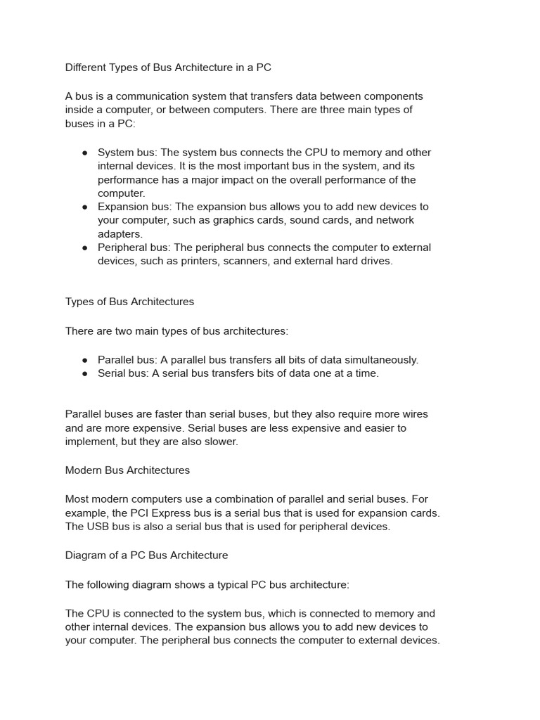 Different Types of Bus Architecture in A PC | PDF