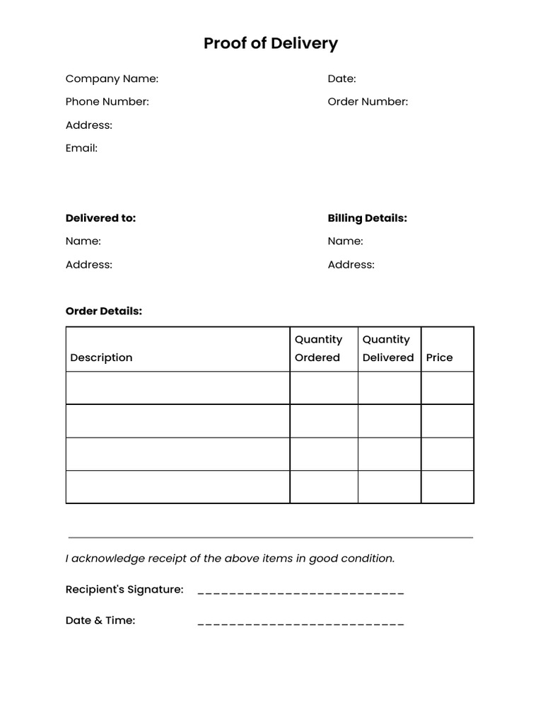 Proof of Delivery Template Form | PDF