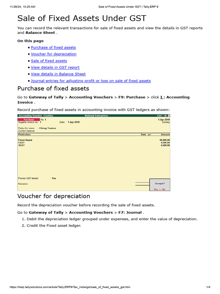 Sale of Fixed Assets Under GST | PDF | Debits And Credits | Depreciation