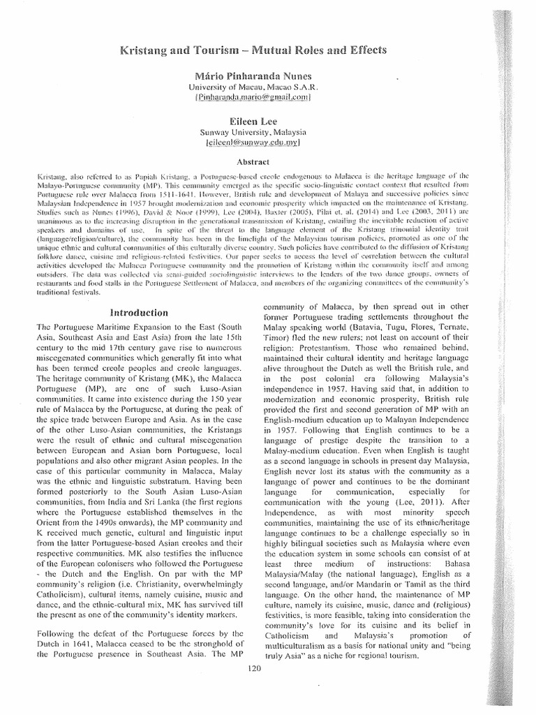 Kristang - Tourism Mutual - Roles.effects | PDF