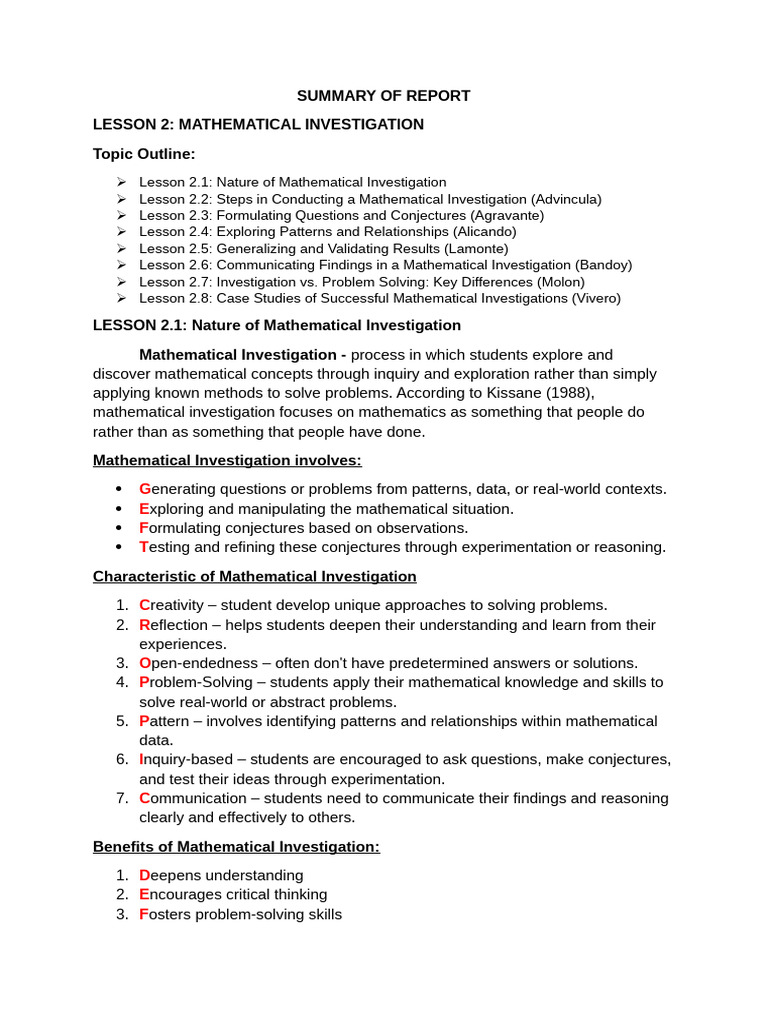 Mathematical Investigation | PDF | Mathematics | Conjecture