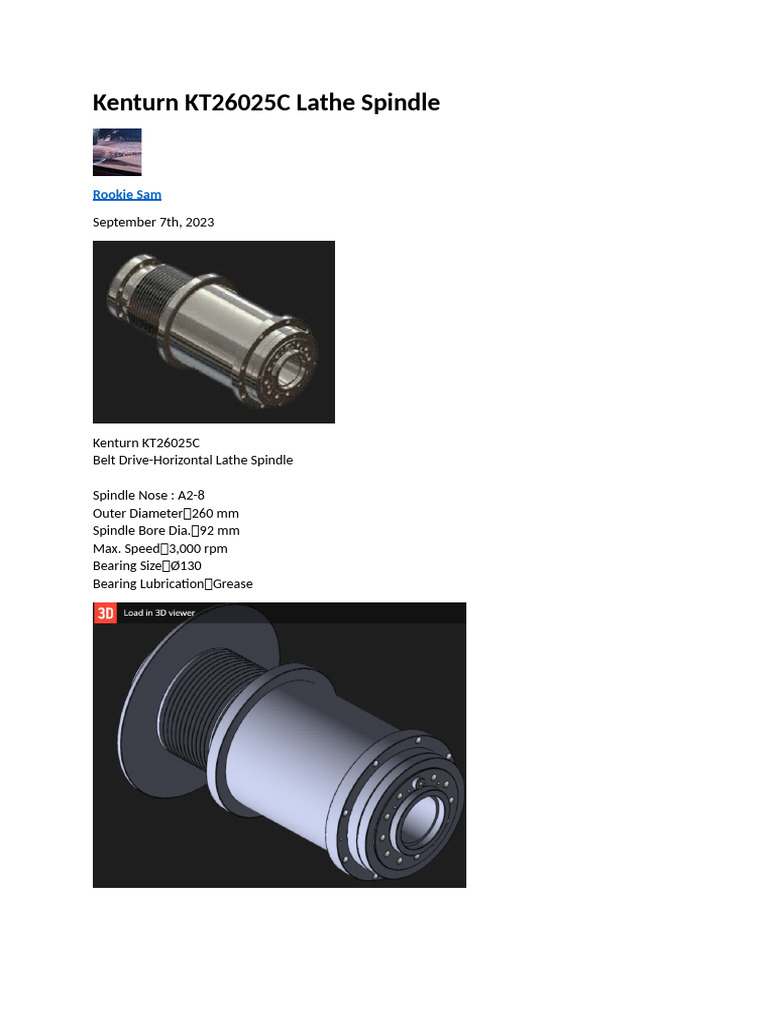 Kenturn KT26025C Lathe Spindle | PDF