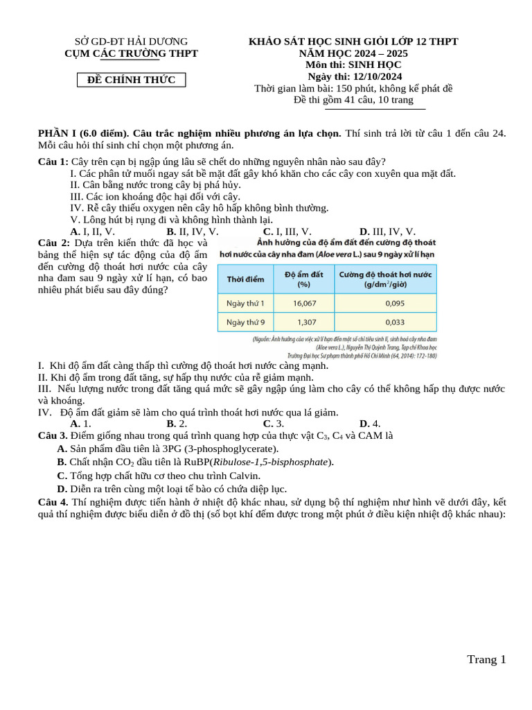 ĐÊ THI và HDC HSG CỤM SINH 12 (nộp 3-10) - CHUẨN | PDF