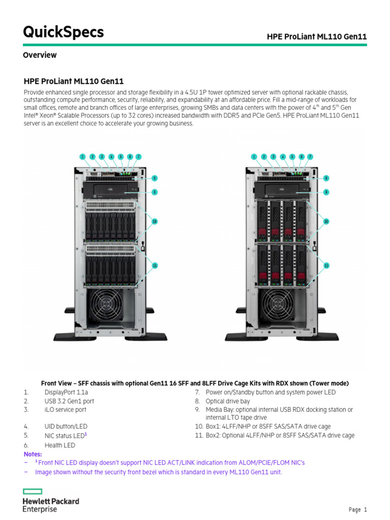 HPE ProLiant ML110 Gen11-A00054055enw | PDF | Solid State Drive ...