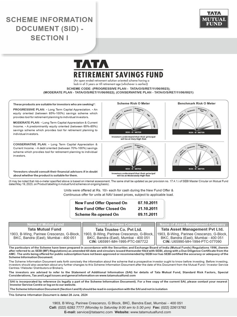 Tata Retirement Savings Fund-Sid 1 | PDF | Money Market Fund | Mutual Funds