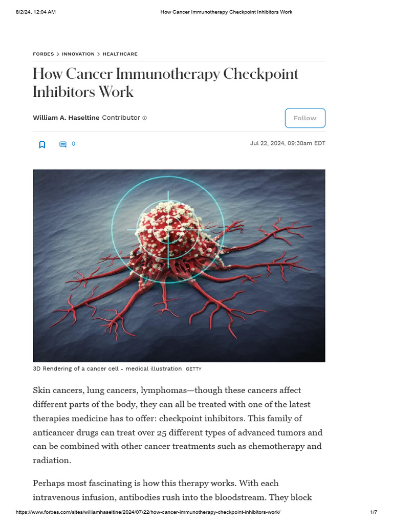 How Cancer Immunotherapy Checkpoint Inhibitors Work | PDF | Cell ...