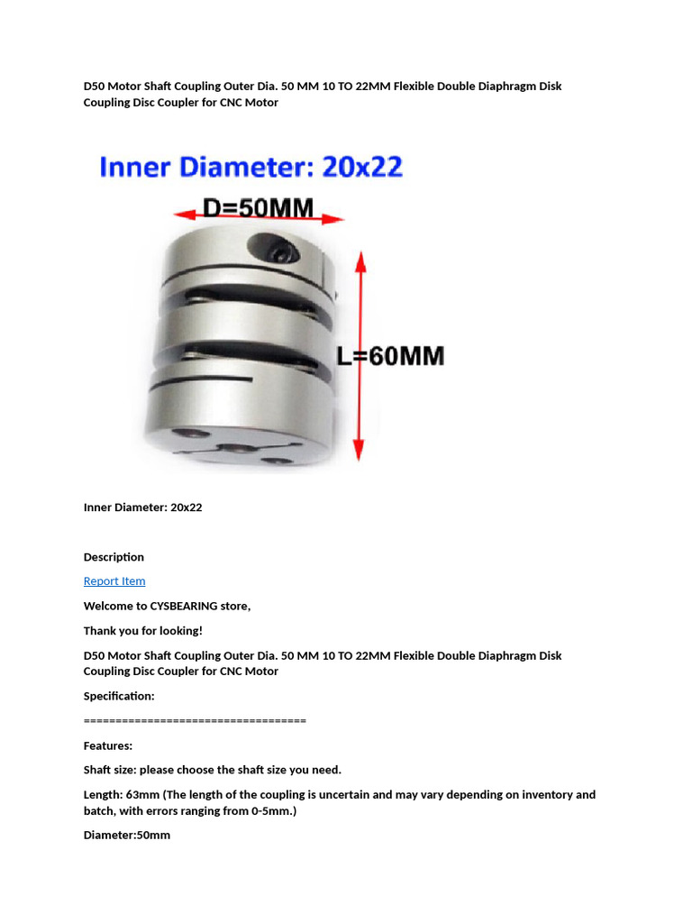 D50 Motor Shaft Coupling Specs | PDF