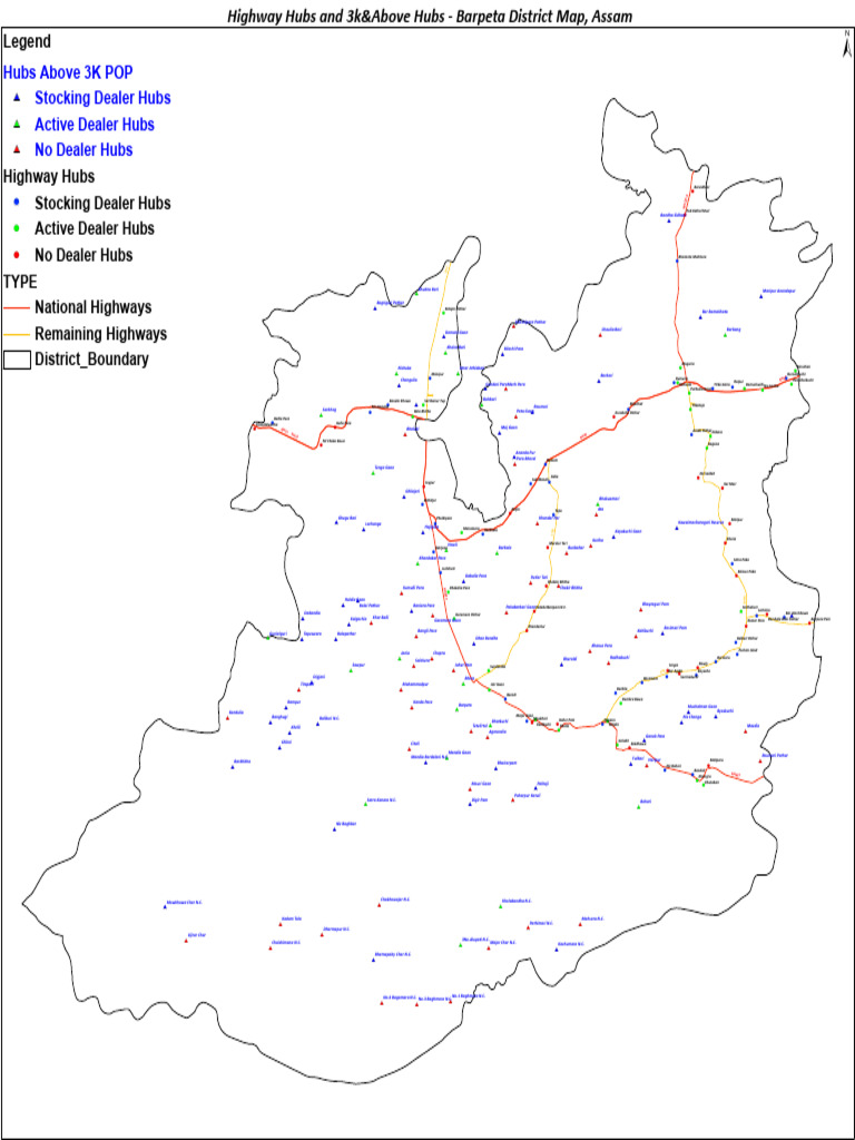 Highway Hubs and 3k&above Hubs - Barpeta District Map, Assam | PDF