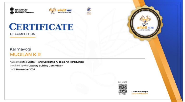 Ertificate: Mugilan K R | PDF