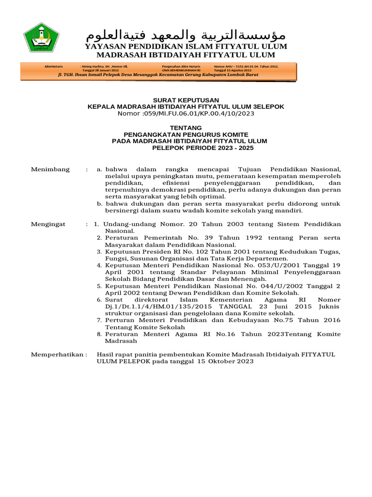 SK Komite Madrasah 2022 2026 | PDF