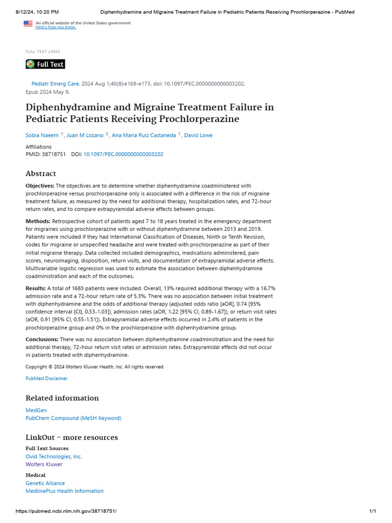 Diphenhydramine and Migraine Treatment Failure in Pediatric Patients ...