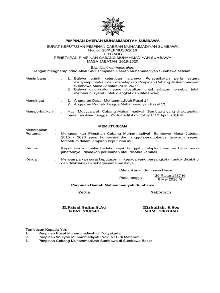 SK 28 PENETAPAN PCM SUMBAWA OK | PDF