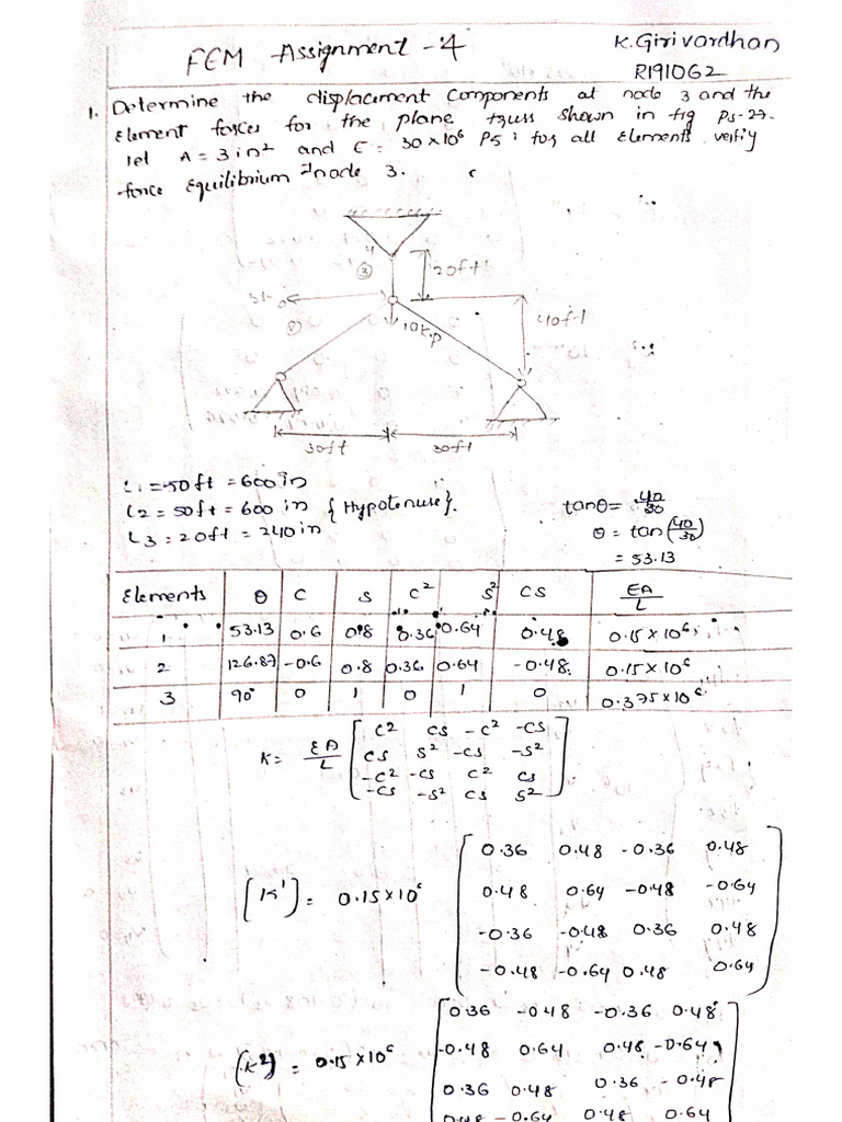 Fem Assignment 4 (K Giri Vardhan) R191062 | PDF