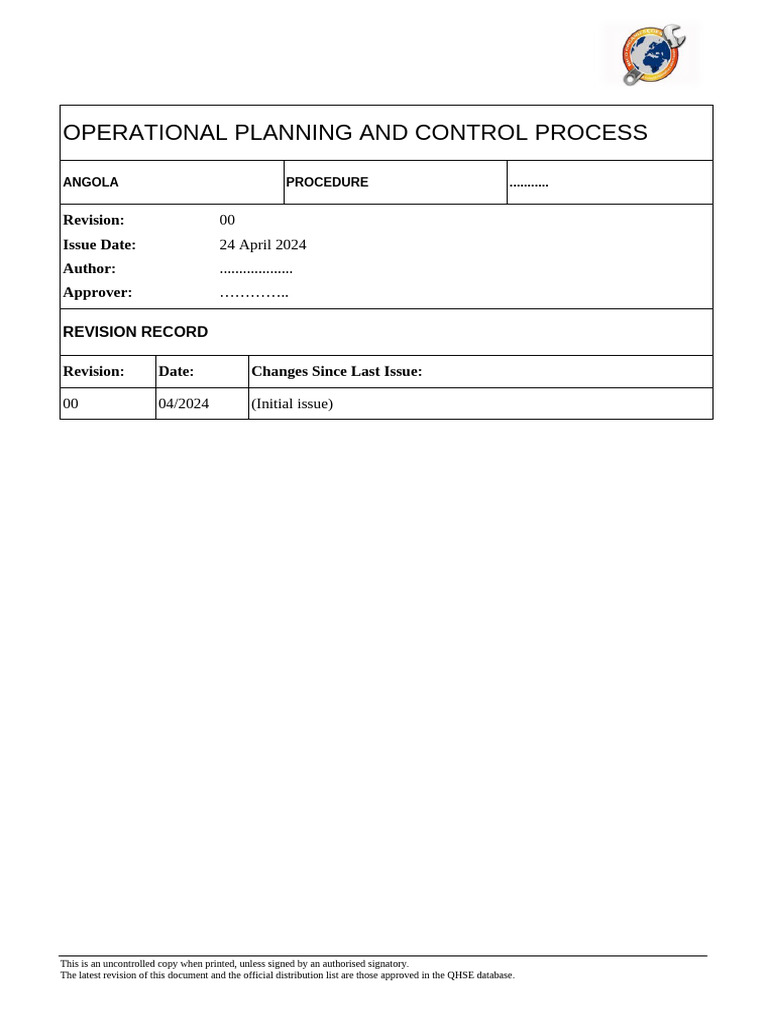 Operational Planning and Control Process | PDF | Project Management | Risk