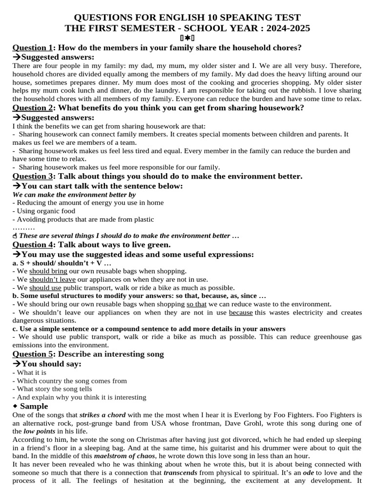Speaking - HK1 - K10 - 2024-2025 | PDF | Invention