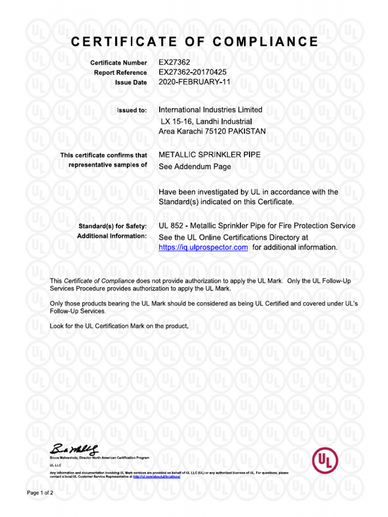 Sprinkler Pipe UL Certification | PDF