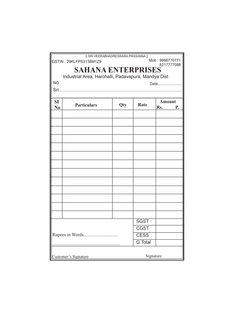 Sahana Bill Book | PDF