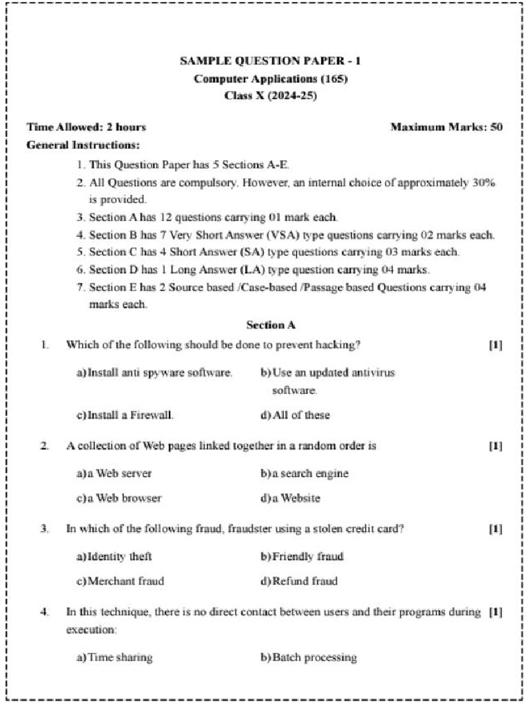 Computer Application For Class 10 Questions | PDF