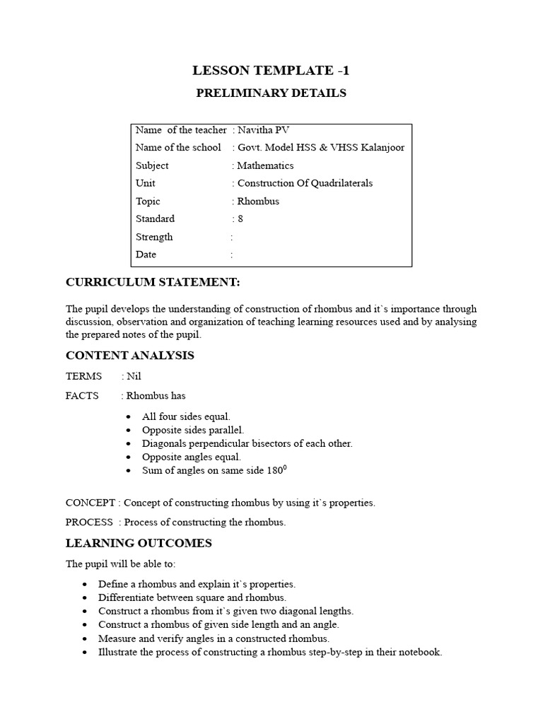 Navitha Lesson Template1 | PDF | Geometry | Behavior Modification