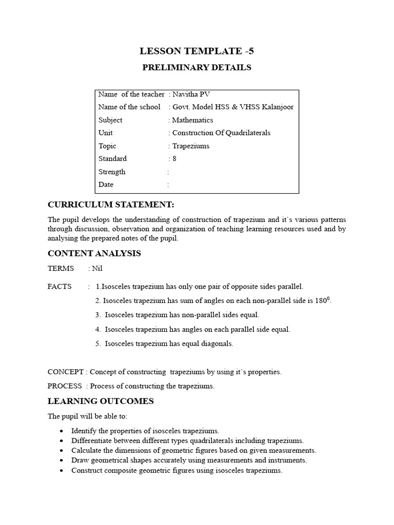 Navitha Lesson Template-5 | PDF | Geometry | Pattern
