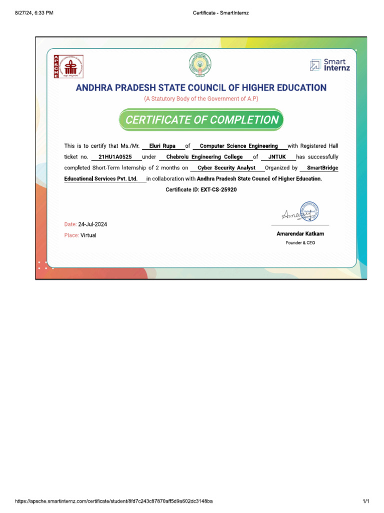 my cyber security certificate | PDF