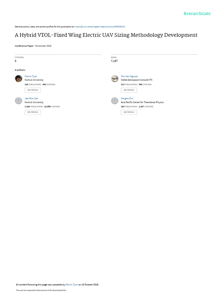 A Hybrid VTOL-Fixed Wing Electric UAV Sizing Methodology Development ...