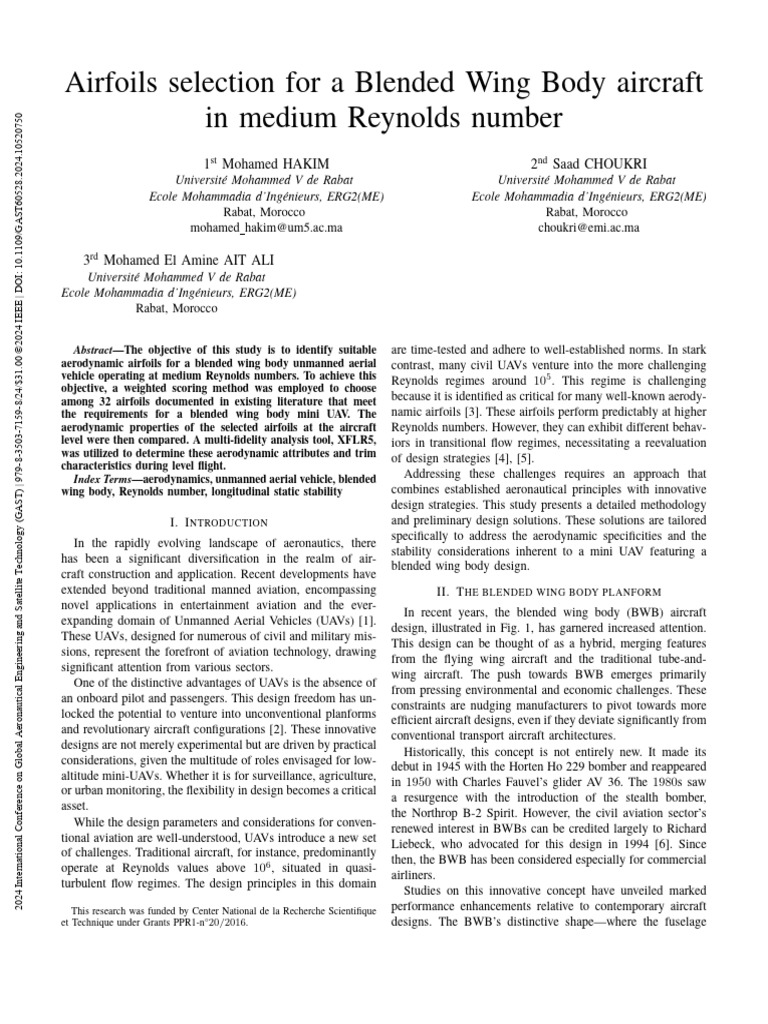 Airfoils Selection For A Blended Wing Body Aircraft in Medium Reynolds Number | PDF | Airfoil ...