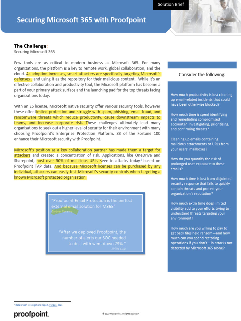 Executive Brief - Securing Microsoft 365 with Proofpoint (2023) | PDF | Security | Computer Security