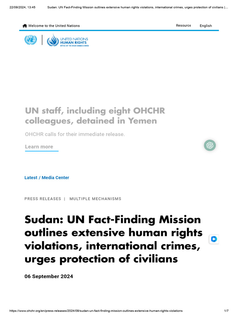 Sudan - UN Fact-Finding Mission Outlines Extensive Human Rights ...