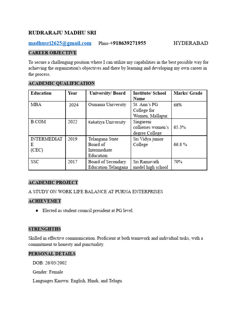 Madhu Sri Resume New | PDF