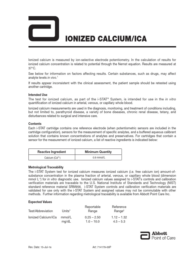 Ionized Calcium CTI Sheete 714179-00P | PDF | Calcium In Biology ...