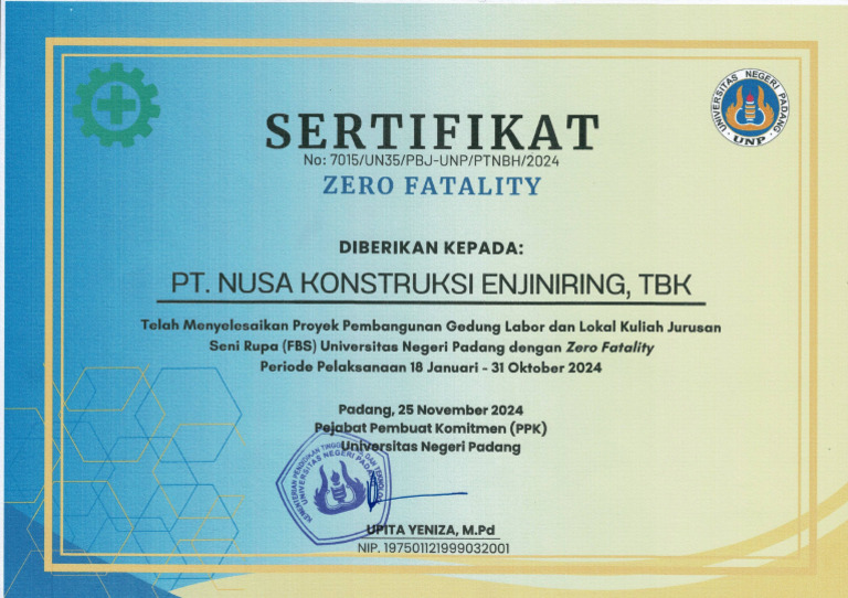 Sertifikat Zero Fatality Y547 | PDF