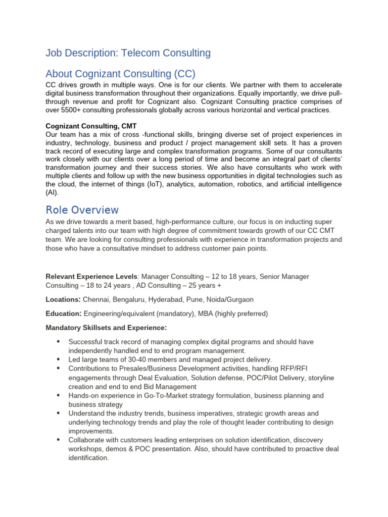 JD - Telecom SMCon - D Sep2023 | PDF | Computing | Business