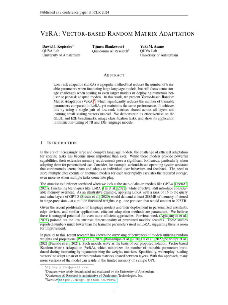 VERA VECTOR BASED RANDOM MATRIX ADAPTATIONi | PDF | Matrix (Mathematics) | Euclidean Vector
