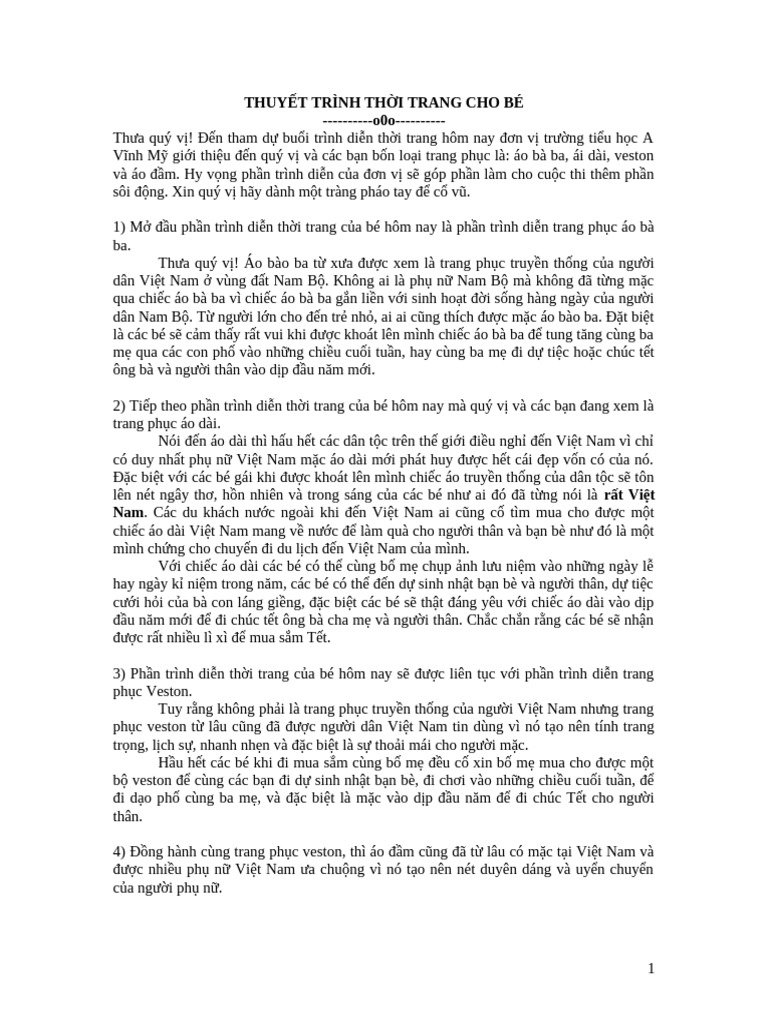 THUYET TRINH THOI TRANG CHO BE | PDF