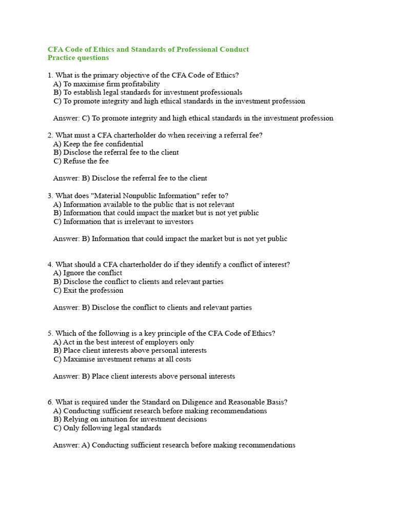 Extra CFA Ethics Exam Prep | PDF | Conflict Of Interest | Insider Trading