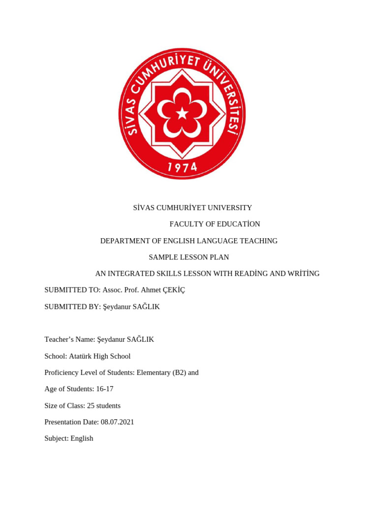 SAMPLE LESSON PLAN elt department | PDF | Teachers | Society