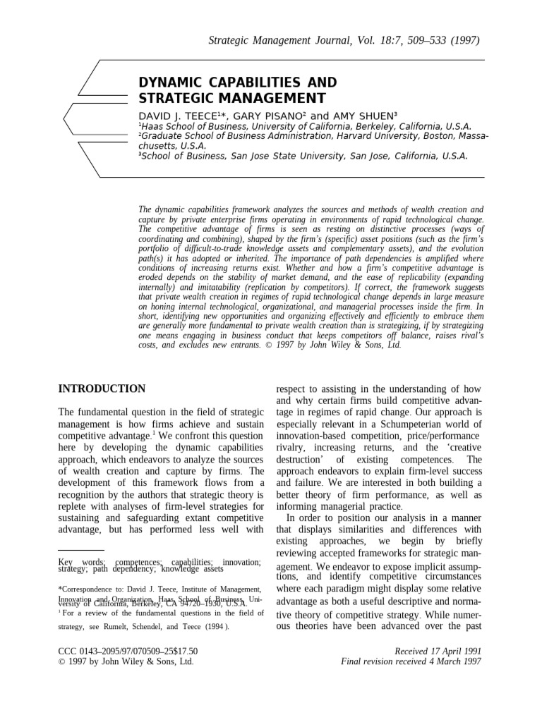 1998 Teece Etal Dynamic Capabilities and Strategic Management | PDF ...
