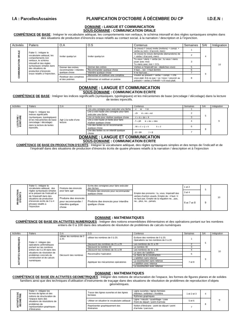 2récupére Planification CP | PDF | Mathématiques | Nombre