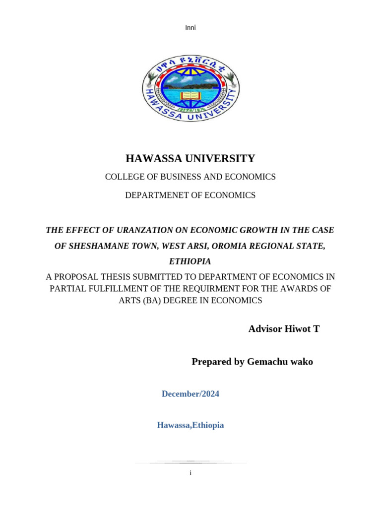 Gemachu proposal (1) (1) | PDF | Sampling (Statistics) | Urbanization
