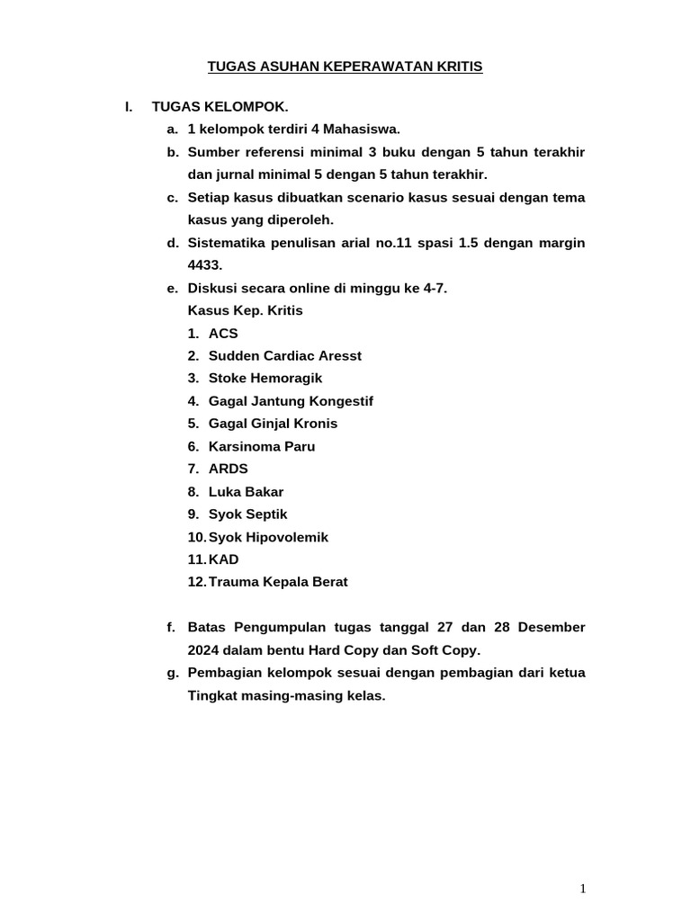 Tugas Asuhan Keperawatan Kritis 2024 | PDF